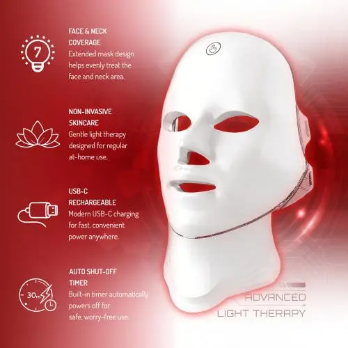 PURSONIC 7-in-1 Led Light Therapy Face & Neck Mask + Led Red Light Therapy Panel