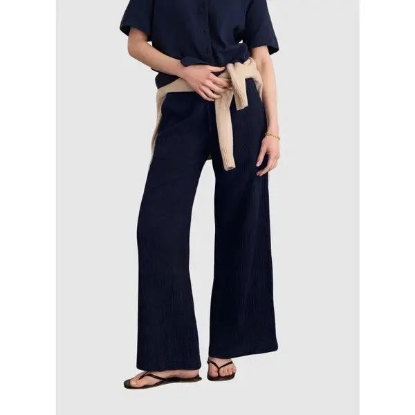 BAUKJEN Melrose Textured Wide Leg Trousers - Deep Indigo
