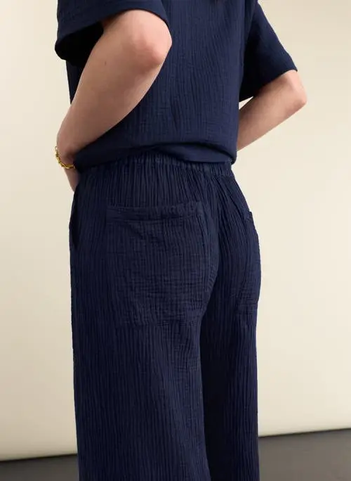 BAUKJEN Melrose Textured Wide Leg Trousers - Deep Indigo