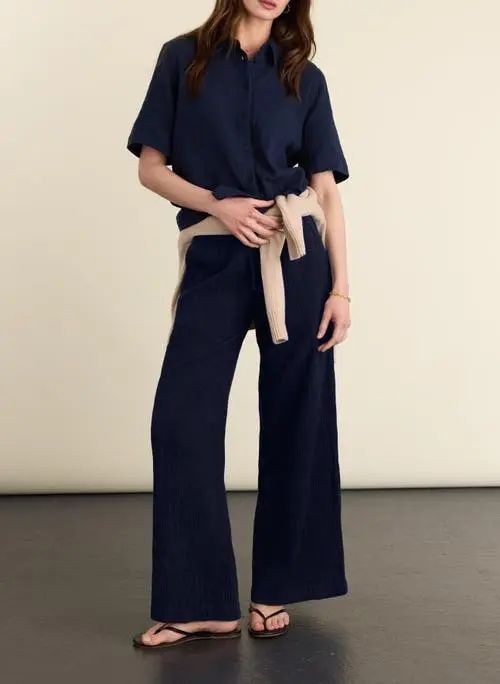 BAUKJEN Melrose Textured Wide Leg Trousers - Deep Indigo