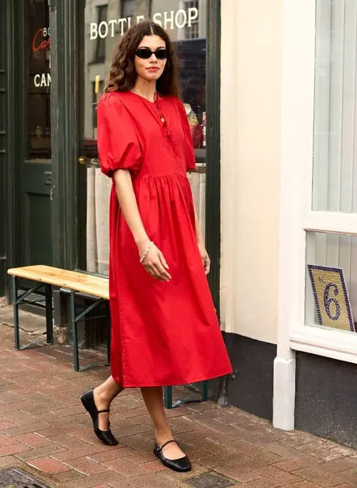BAUKJEN Rose Organic Cotton Tie Midi Dress