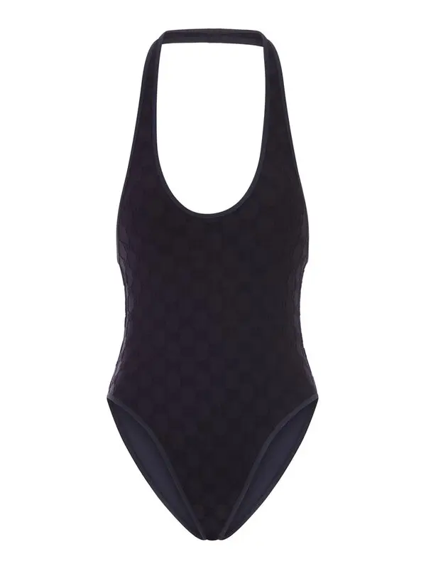 Gucci Gg Stretch Jersey Halterneck Swimsuit With Clutch - Black