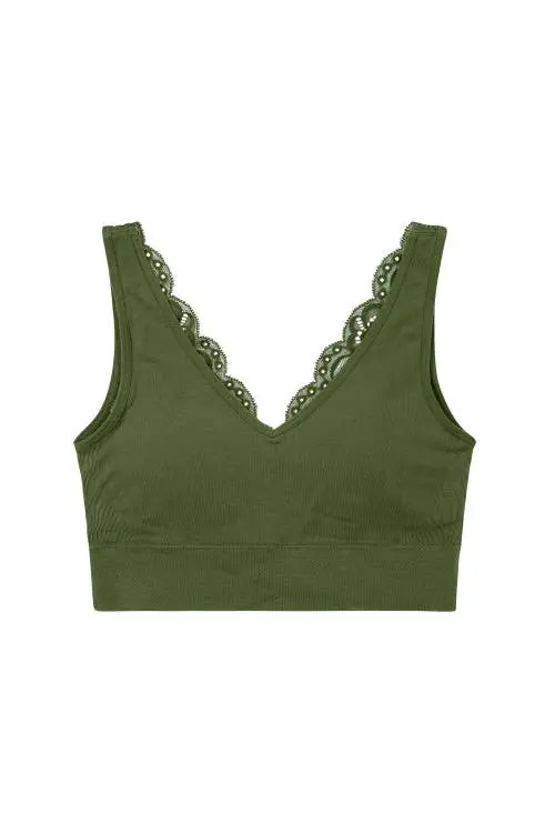 BRABAR Soft V Lace Reversible Bralette - Chive