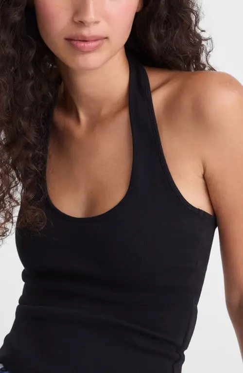 Madewell 90s Halter Top In Compact Cotton - Jet Black