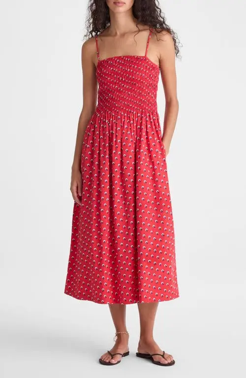Madewell Peyton Midi Sundress In Geometric Floral Print - Enamel Red