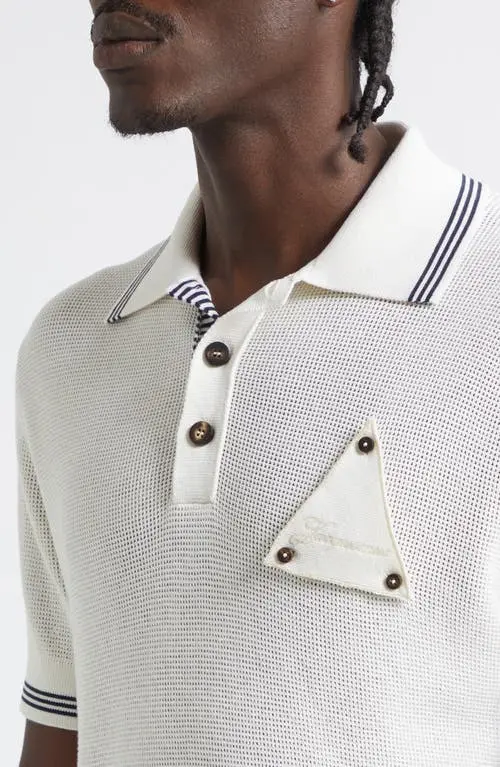 Jacquemus Le Polo Voilier Sailboat Patch Silk & Cotton Polo - White 100