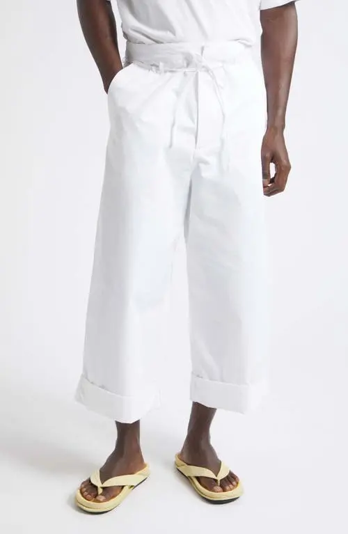 Jacquemus Le Pantalon Marin Belted Cotton Poplin Wide Leg Pants - White 100