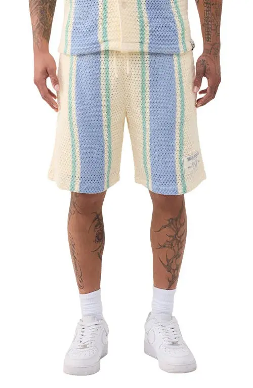 True Religion Striped Knit Shorts - Winter White/blue