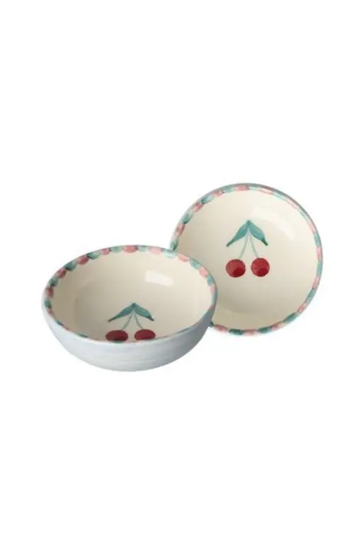 RICE BY RICE Ceramic Dipping Bowl Hand Painted Cherries - Red