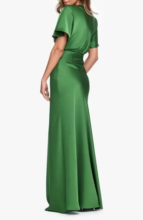 Betsy & Adam V-neck Satin Gown