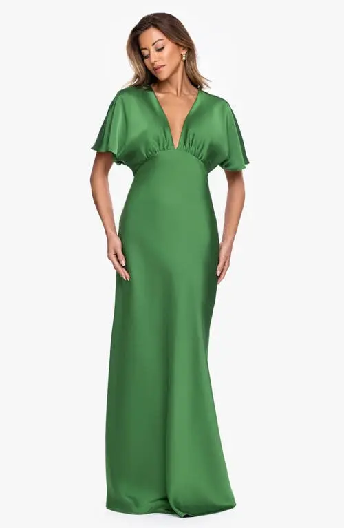 Betsy & Adam V-neck Satin Gown