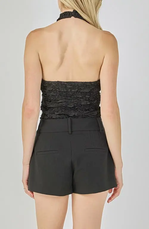 Endless Rose Textured Halter Top With Cutout And Open Back - Black