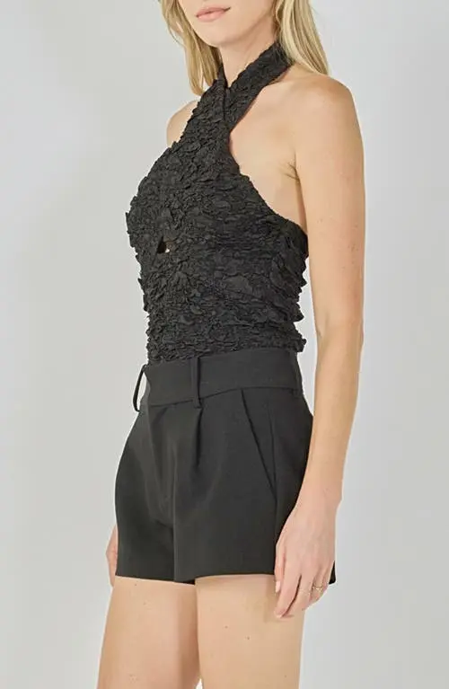 Endless Rose Textured Halter Top With Cutout And Open Back - Black
