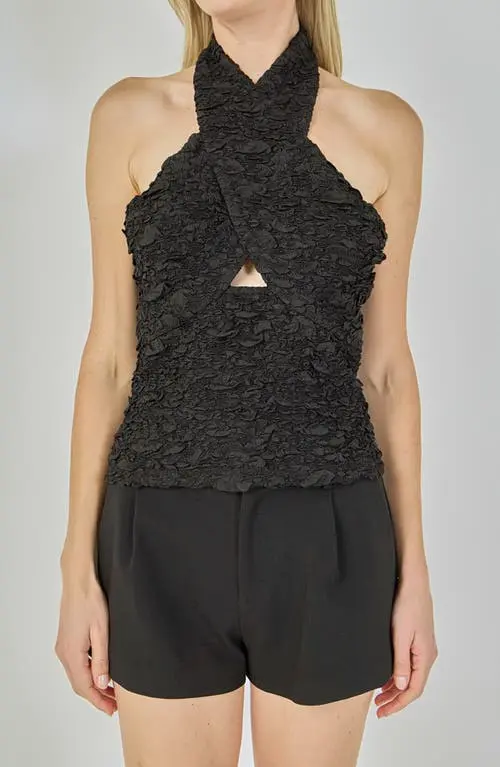 Endless Rose Textured Halter Top With Cutout And Open Back - Black