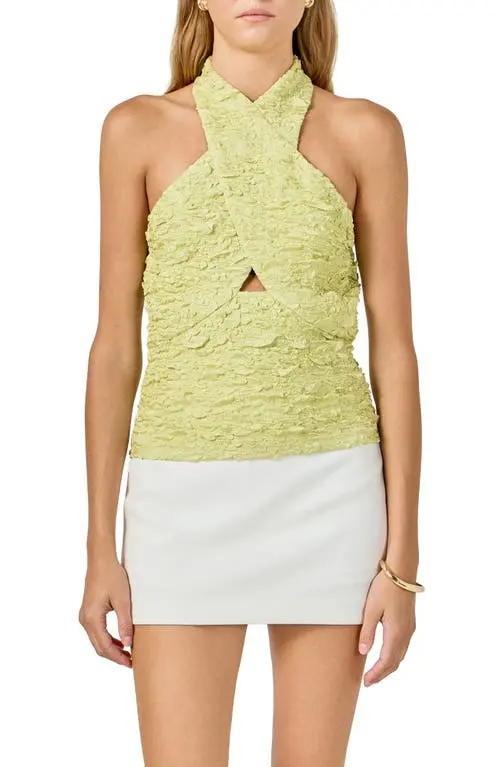 Endless Rose Textured Halter Top With Cutout And Open Back - Green