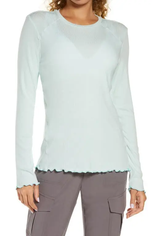 Zella Lettuce Edge Long Sleeve Rib T-shirt - Blue Glacier