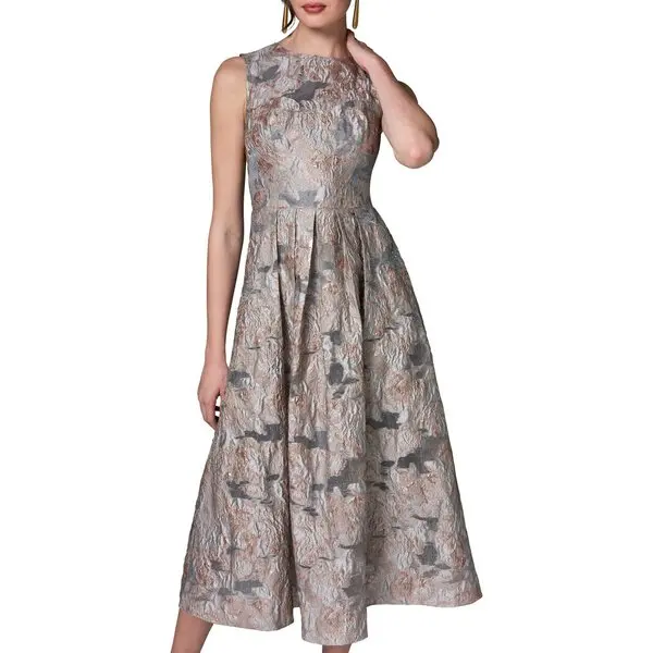 Donna Karan New York Sleeveless Metallic Midi Dress - Grey Multi