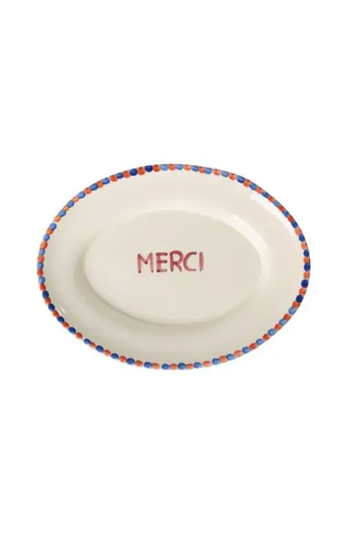 RICE BY RICE Ceramic Serving Platter Hand Painted Merci - Beige
