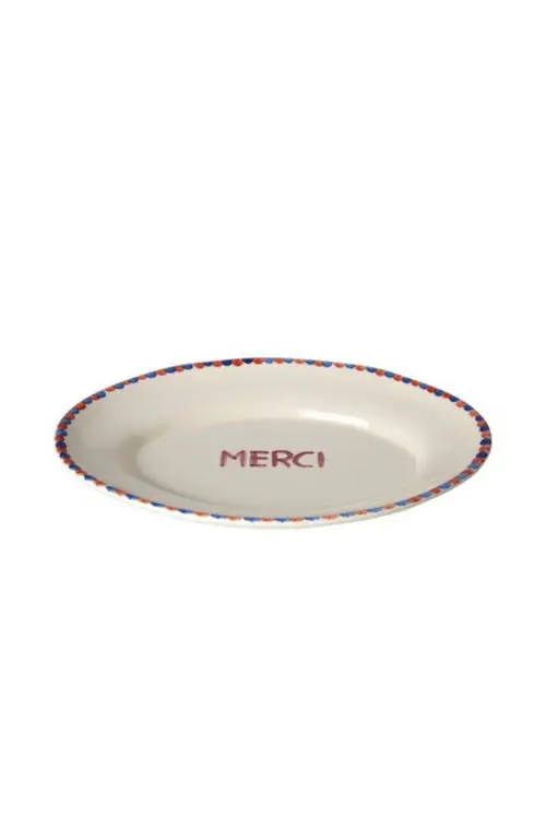 RICE BY RICE Ceramic Serving Platter Hand Painted Merci