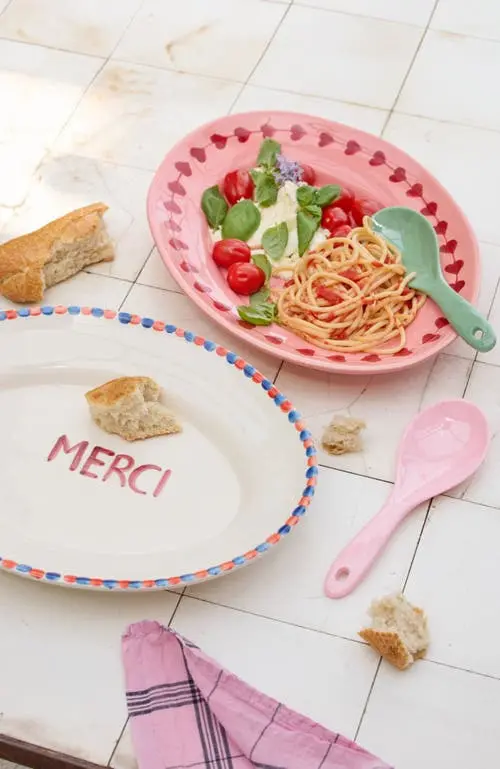 RICE BY RICE Ceramic Serving Platter Hand Painted Merci