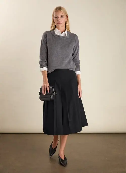 81043072 Pam Wool Blend Pleated Midi Skirt