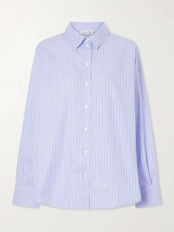 ANINE BING Essie Striped Cotton-poplin Shirt - Blue