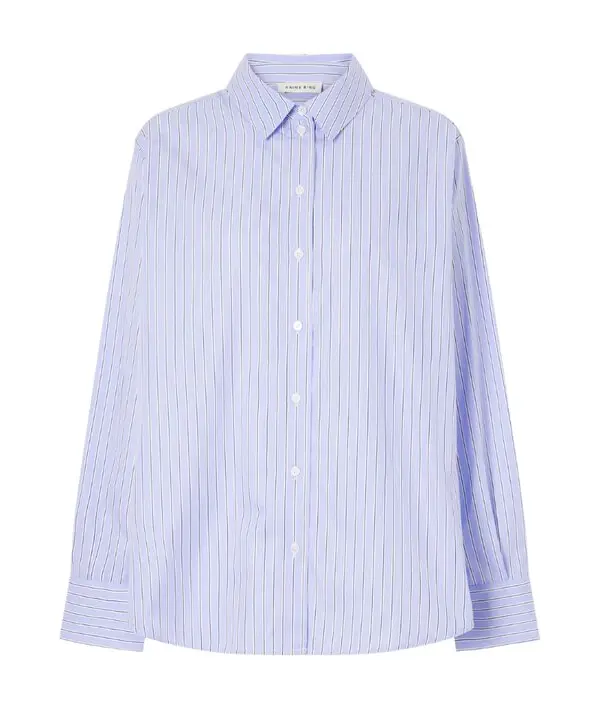 ANINE BING Essie Striped Cotton-poplin Shirt - Blue