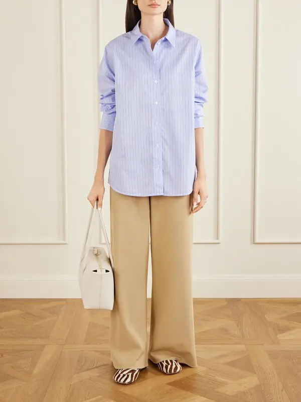 ANINE BING Essie Striped Cotton-poplin Shirt - Blue