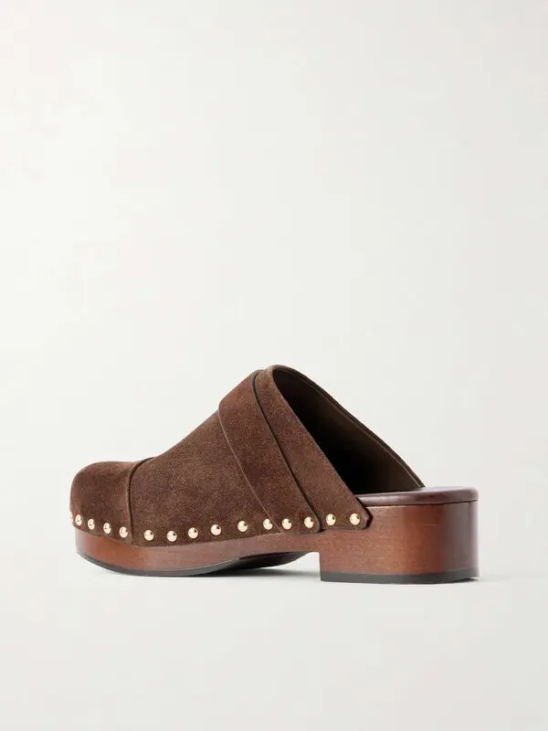 Chloé Jeannette Embellished Suede Clogs - Dark Brown