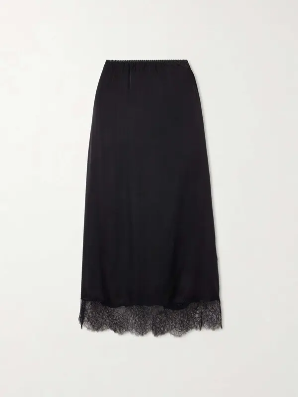 ANINE BING Shelby Lace-trimmed Silk-blend Midi Skirt - Black