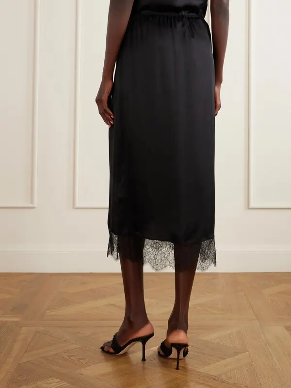 ANINE BING Shelby Lace-trimmed Silk-blend Midi Skirt