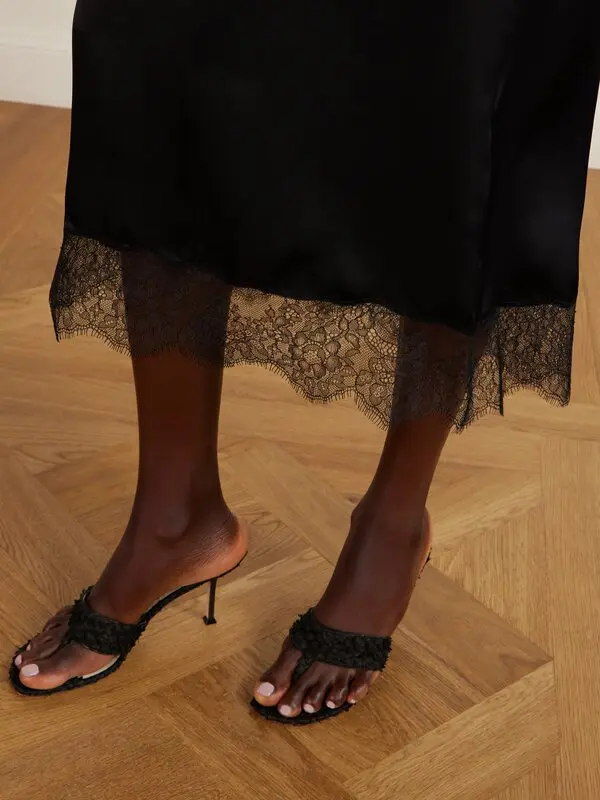 ANINE BING Shelby Lace-trimmed Silk-blend Midi Skirt