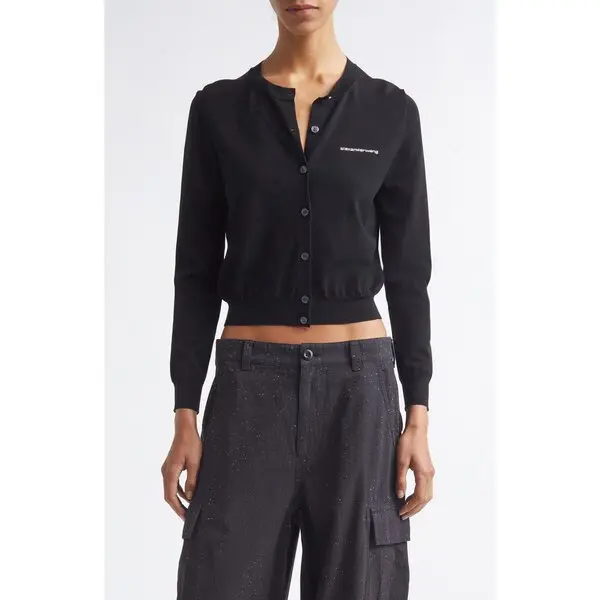 Alexander Wang Hotfix Logo Shrunken Cardigan - Black