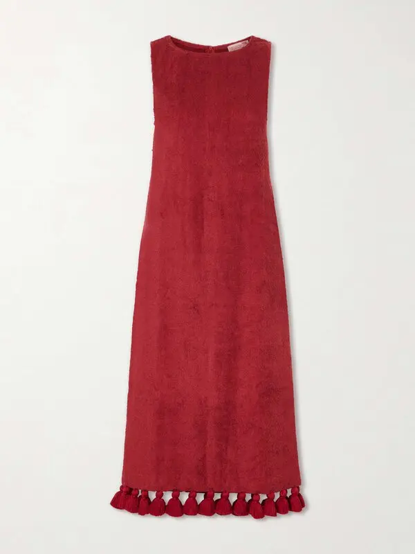 Cap D'antibes Aurelia Tasseled Cotton-terry Midi Dress - Red