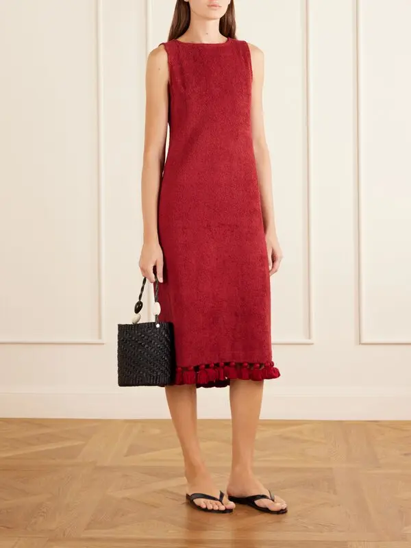 Cap D'antibes Cap D’antibes Aurelia Tasseled Cotton-terry Midi Dress - Red