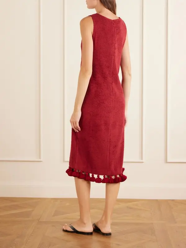 Cap D'antibes Cap D’antibes Aurelia Tasseled Cotton-terry Midi Dress - Red