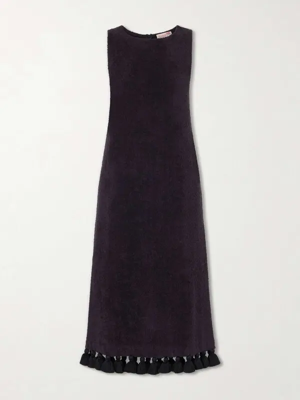 Cap D'antibes Aurelia Tasseled Cotton-terry Midi Dress - Black