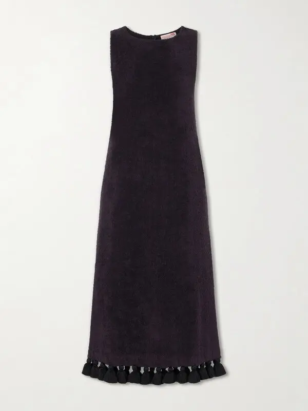 Cap D'antibes Cap D’antibes Aurelia Tasseled Cotton-terry Midi Dress - Black