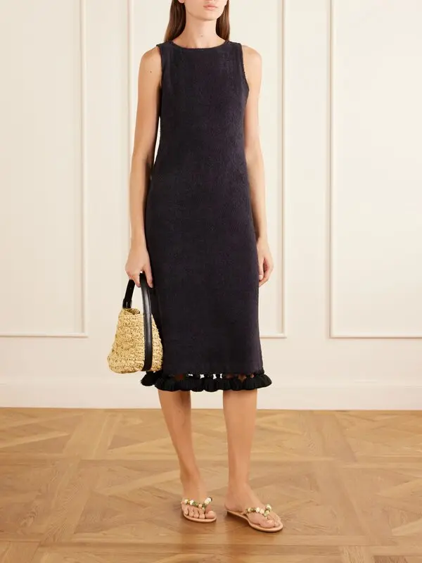 Cap D'antibes Cap D’antibes Aurelia Tasseled Cotton-terry Midi Dress - Black