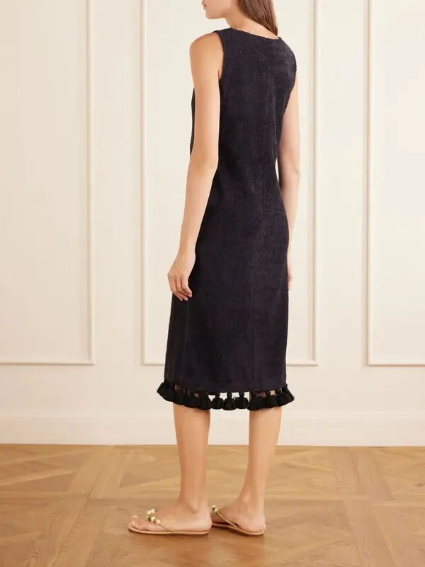 Cap D'antibes Cap D’antibes Aurelia Tasseled Cotton-terry Midi Dress - Black