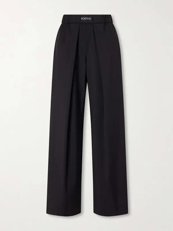 Loewe Pleated Wool Mid-rise Straight-leg Pants - Black
