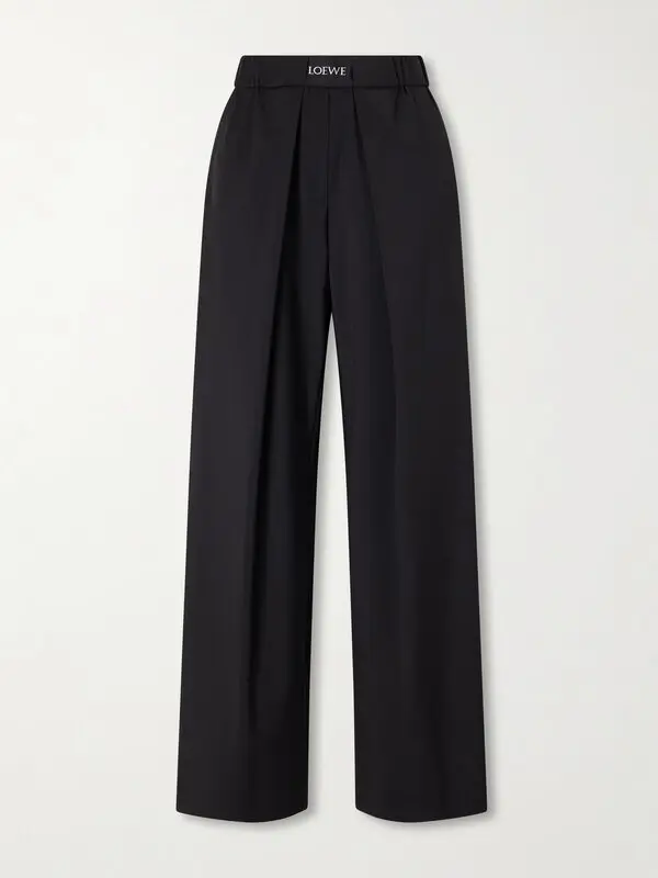Loewe Pleated Wool Mid-rise Straight-leg Pants - Black