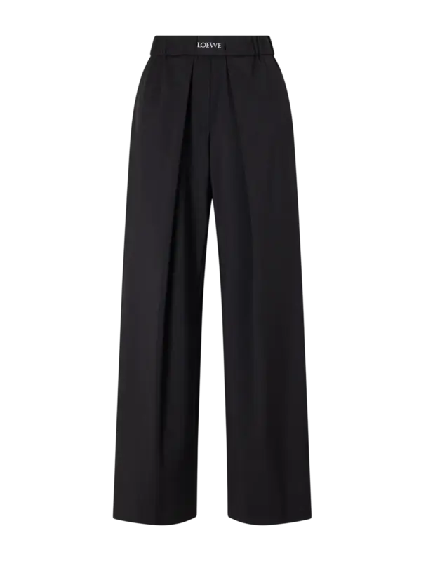 Loewe Pleated Wool Mid-rise Straight-leg Pants - Black