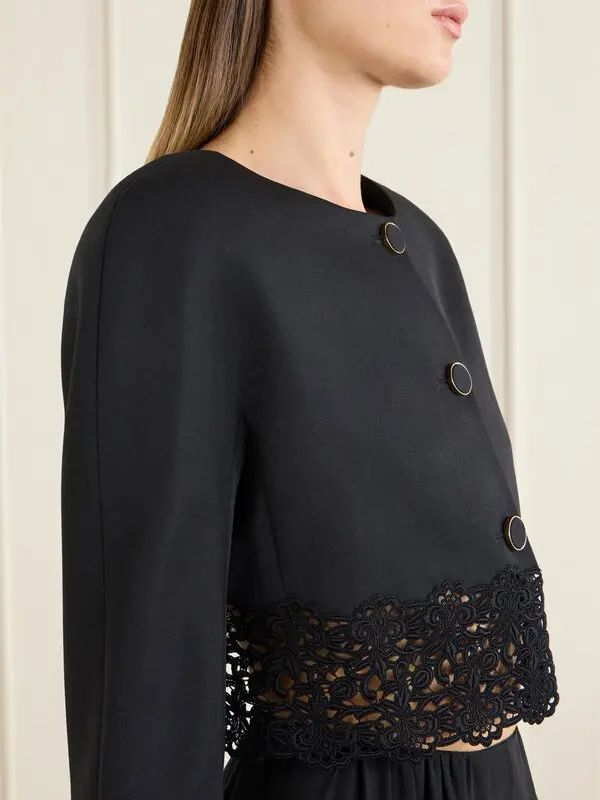 Chloé Cropped Lace-embroidered Wool Jacket