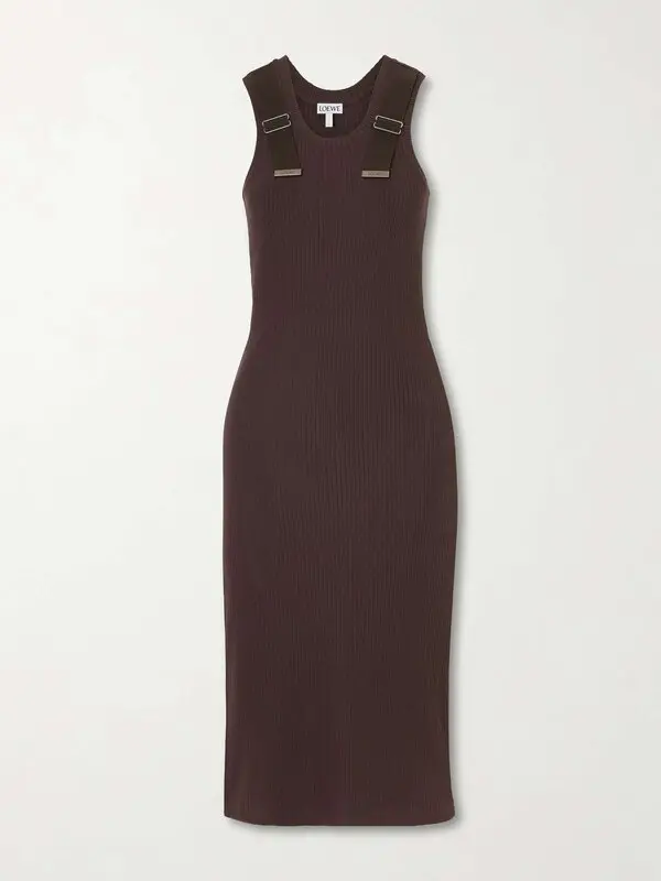 Loewe Embellished Ribbed Stretch-cotton Midi Dress - Brown
