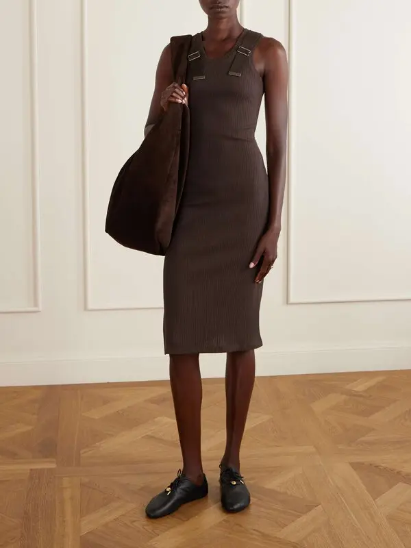 Loewe Embellished Ribbed Stretch-cotton Midi Dress