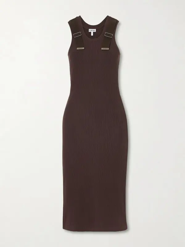 Loewe Embellished Ribbed Stretch-cotton Midi Dress - Brown