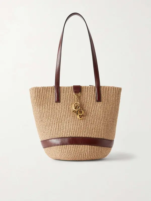 Chloé Leather-trimmed Raffia Tote Bag