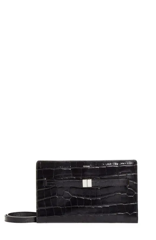 TOTEME Belted Croc Embossed Leather Crossbody Bag - Black