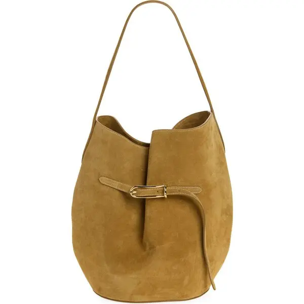LIFFNER Large Belted Suede Bucket Bag - Sand